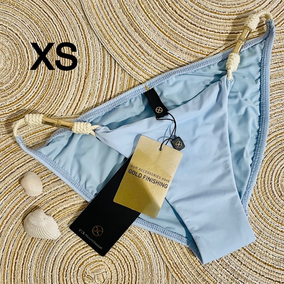Vix | Swim | Nwt Xs Vix Baby Blue Trim Roll Full Back Rope Gold | Poshmark